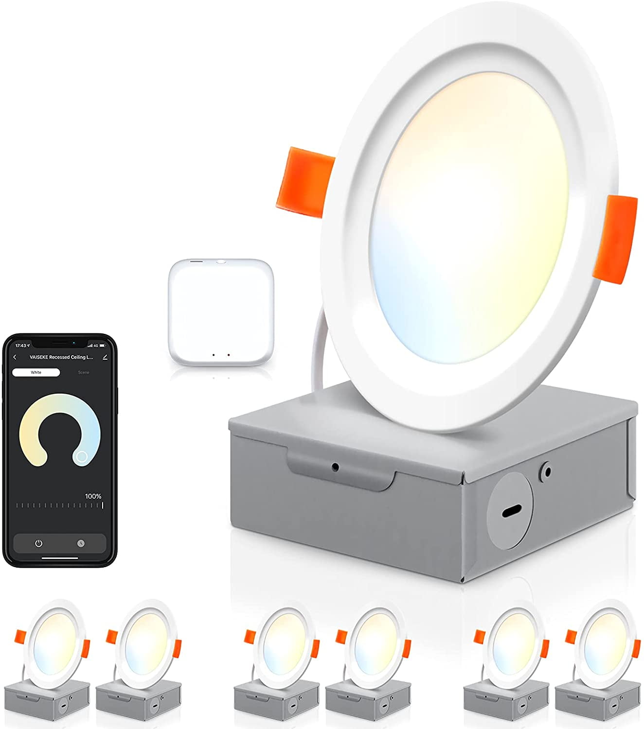 Smart Recessed Lighting, 6 Pack 4 Inch LED BT Recessed Lights with J ...