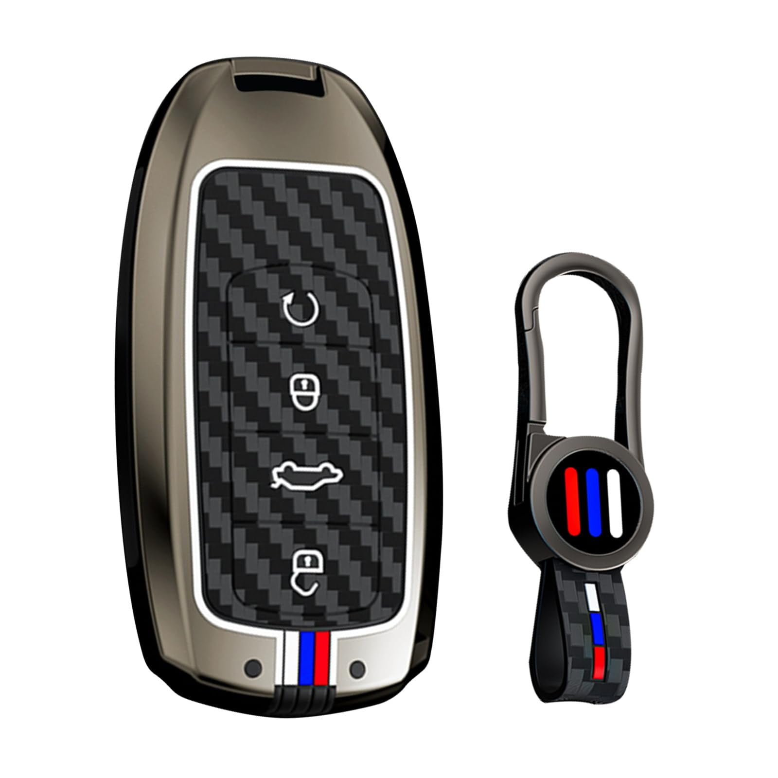 Smart Remote Car Key Shell Carbon Texture Key Cover with Keychain Fit ...