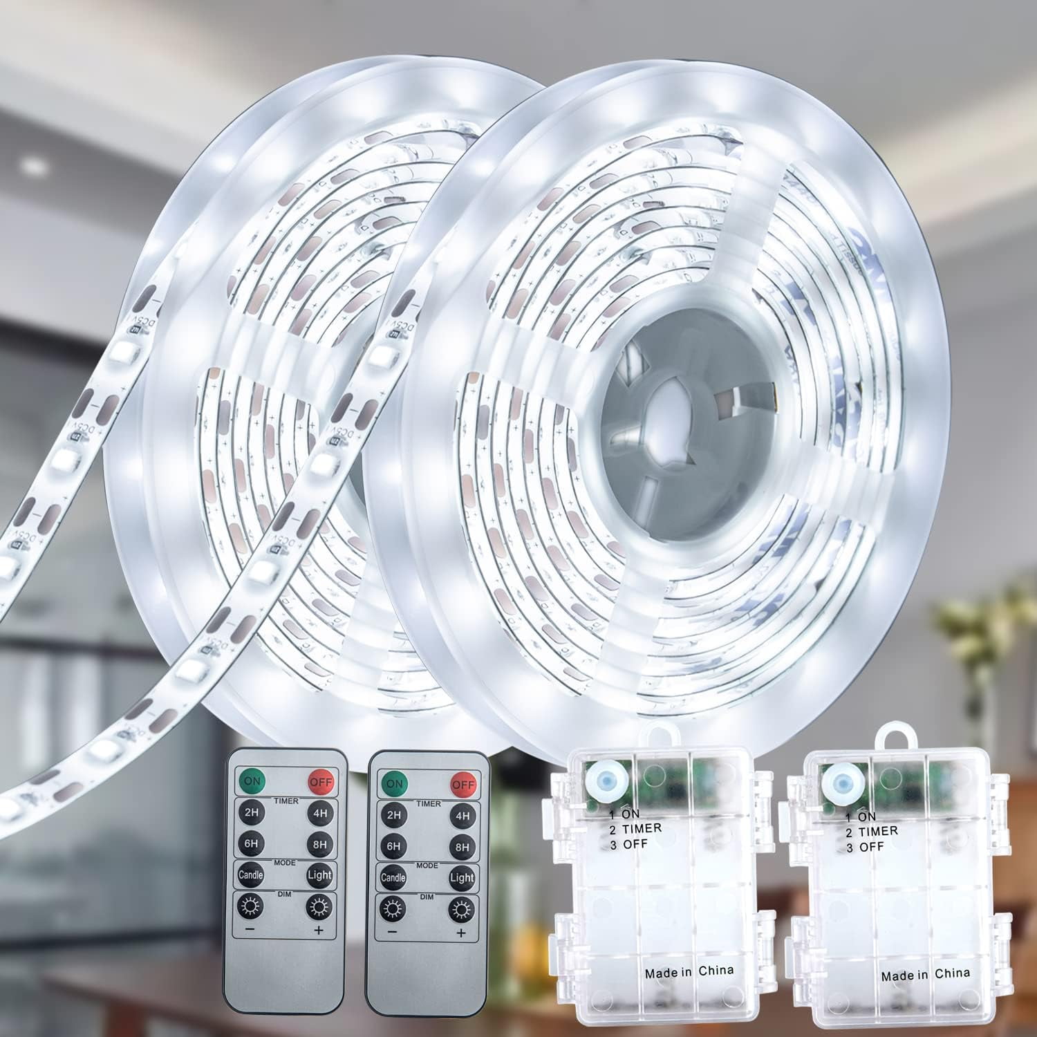 Smart Remote Controlled White Battery Led Strip Lights - 2*2M Led ...