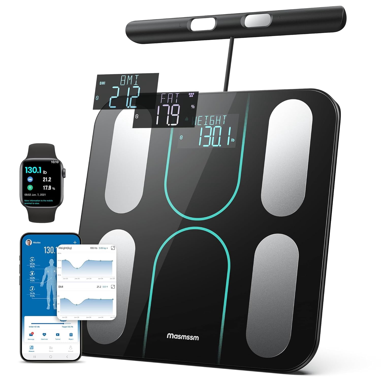 Smart Scale for Body Weight and Fat, 8-Electrode Full-Body Composition ...