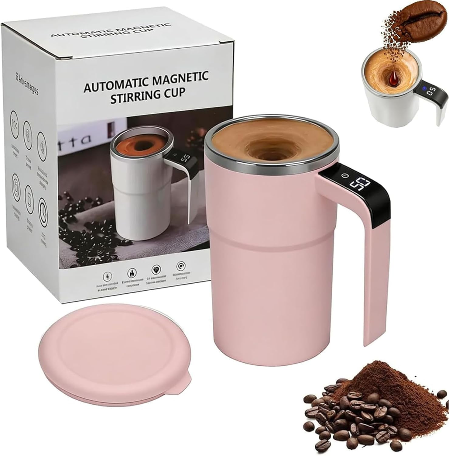 Smart Self Stirring Mug, Smart Cup Self-Stirring & Temperature Display ...