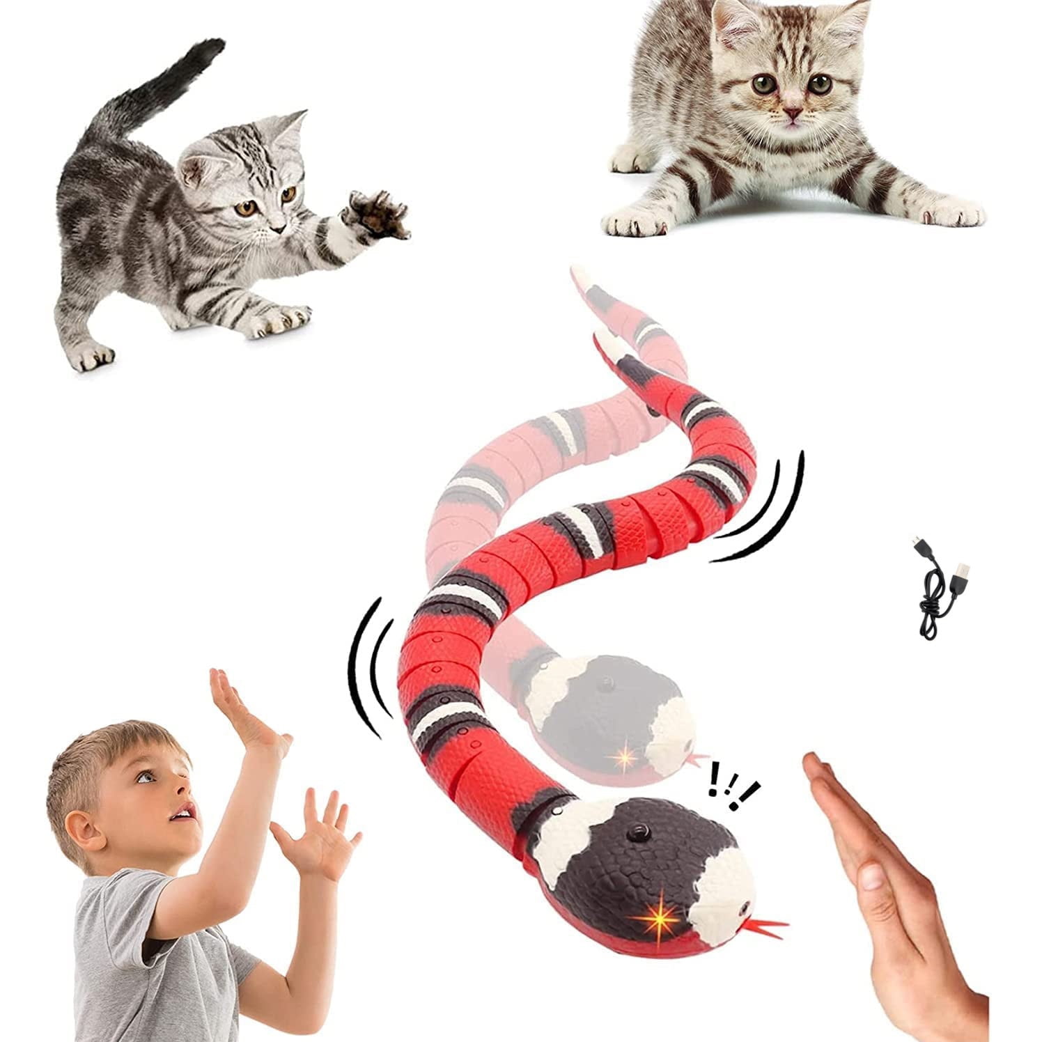 Smart Sensing Snake Toy,Cat Interactive Toys USB Rechargeable Realistic ...