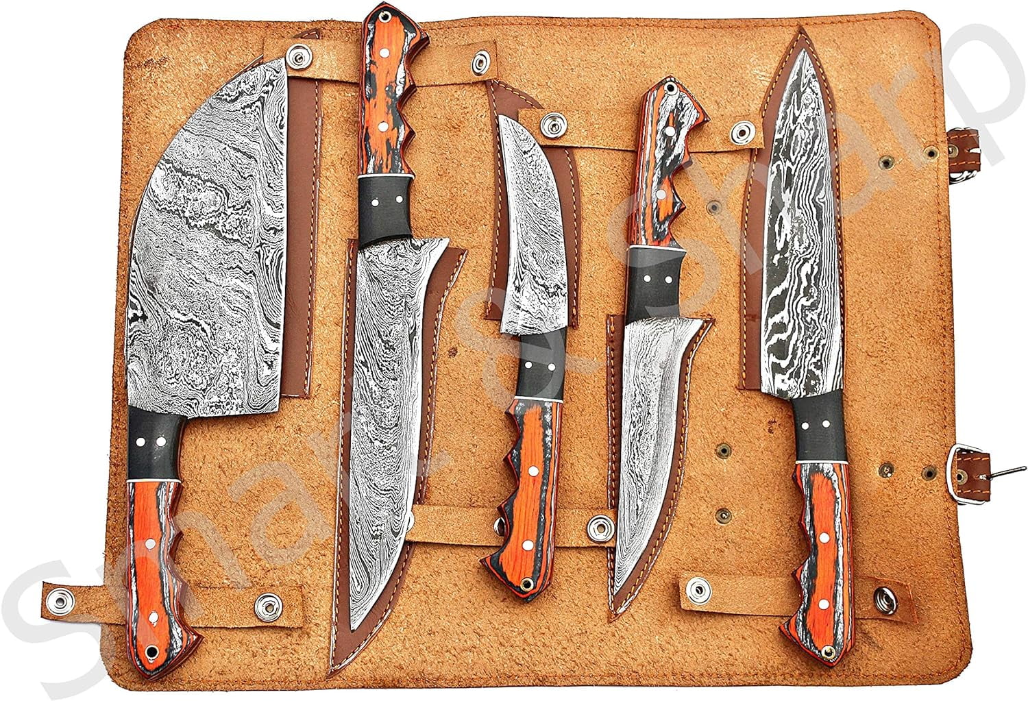 Smart & Sharp Custom Handmade Damascus Chef Knives Set/Kitchen Knives 5 ...