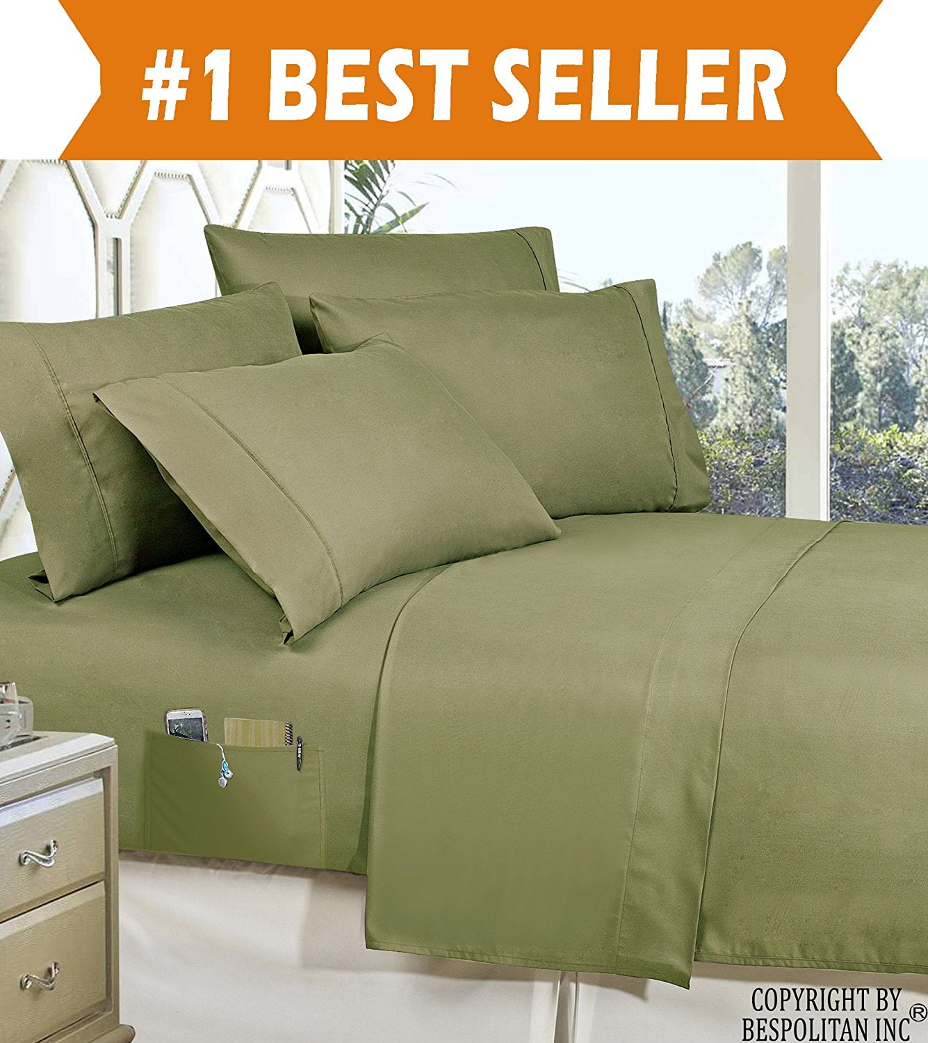 Elegant Comfort Sheet - 1500 Thread Count Queen Sage-Green - Walmart.com