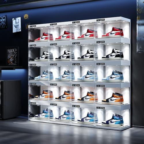 Smart Shoe Display Box with Led Lights, Clear Plastic Stackable Shoe ...