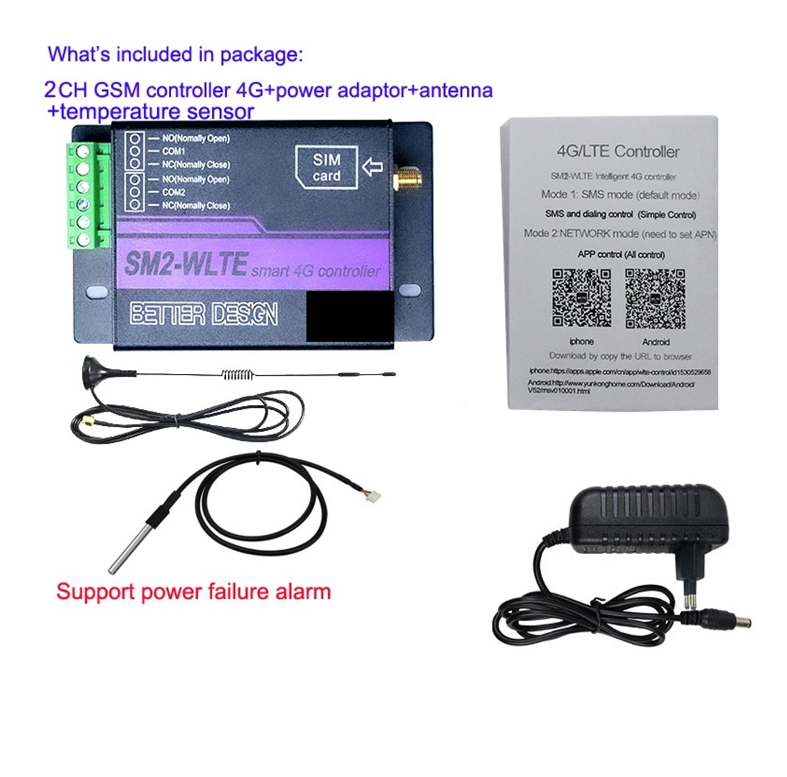 Smart Socket 4G LTE 2CH Relay Controller GSM SMS Phone Control Switch ...