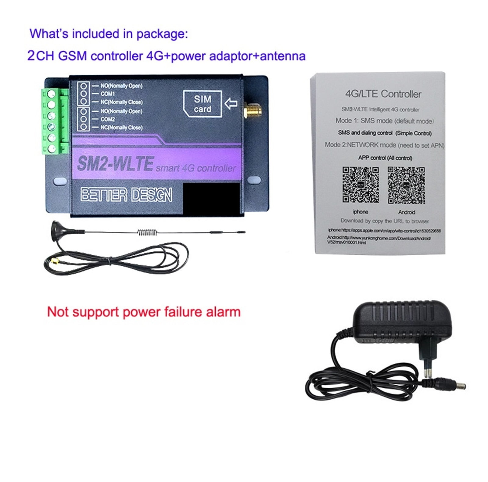 Smart Socket 4G LTE 2CH Relay Controller GSM SMS Phone Control Switch ...