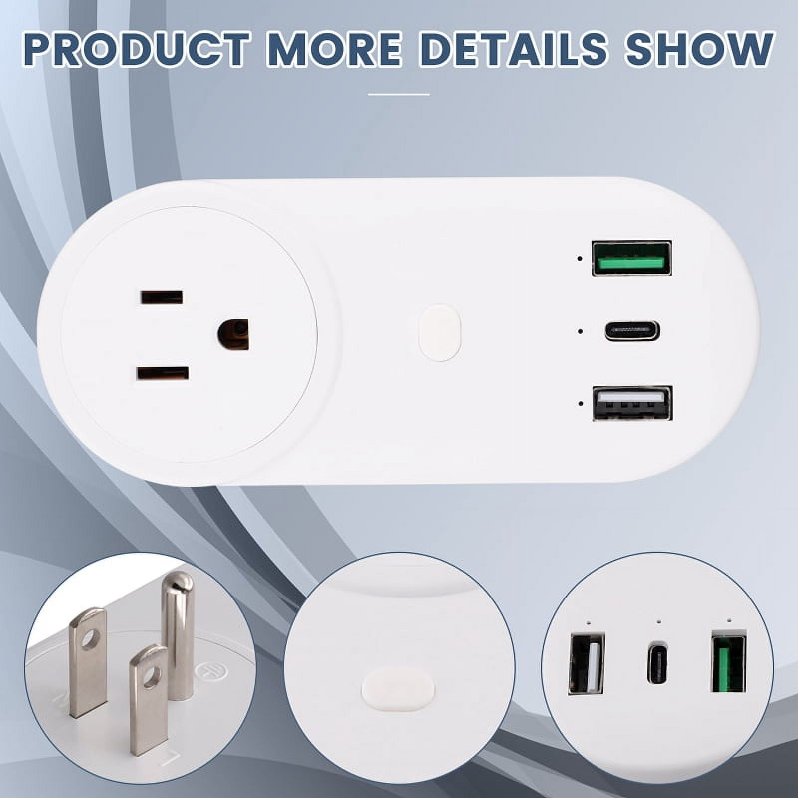 Smart Socket WiFi Plug 16A 2-Hole USB+Type-C Outlets 65W Remote Control Compatible US Plug ...
