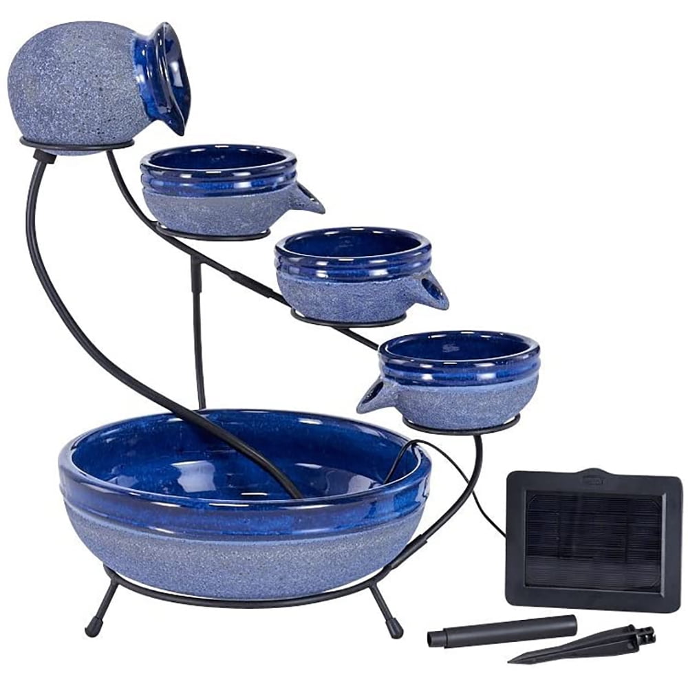 Smart Solar Outdoor Blueberry Ceramic Solar Powered Tiered Cascade ...