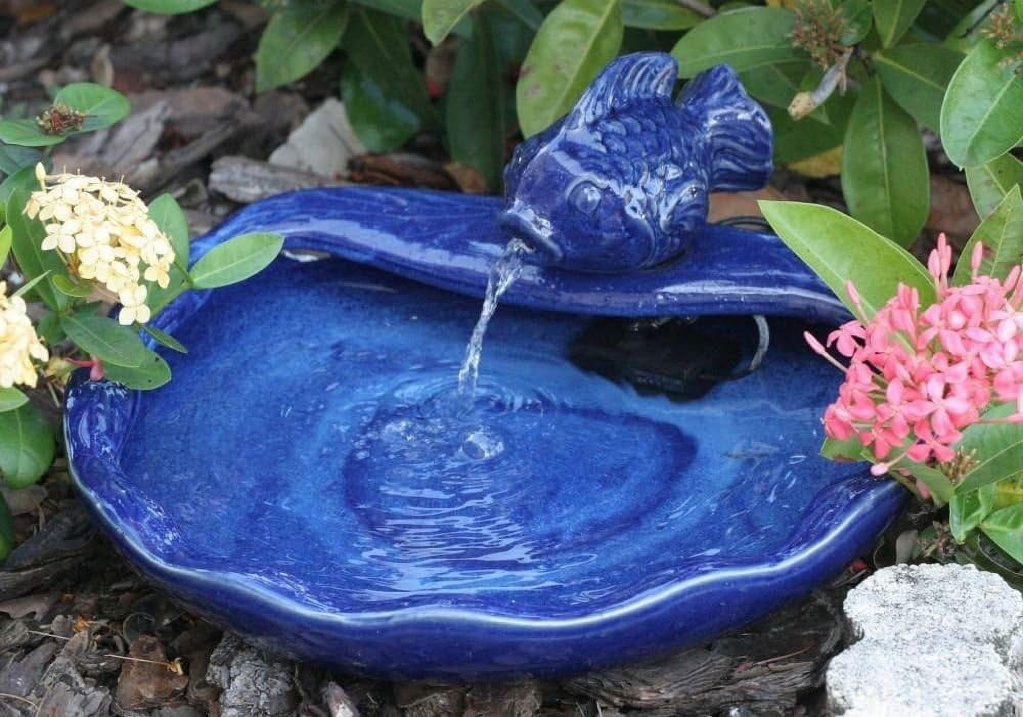 Smart Solar Ceramic Solar Koi Fountain, Blue Glazed Finish, Powered by ...