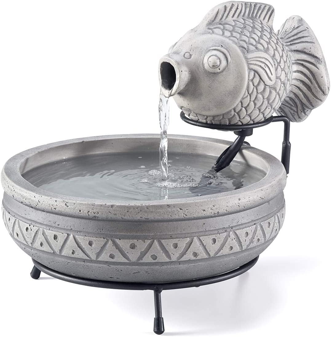 Smart Solar Marin Elegant Cement Fish Solar-Powered Fountain with 10 ...