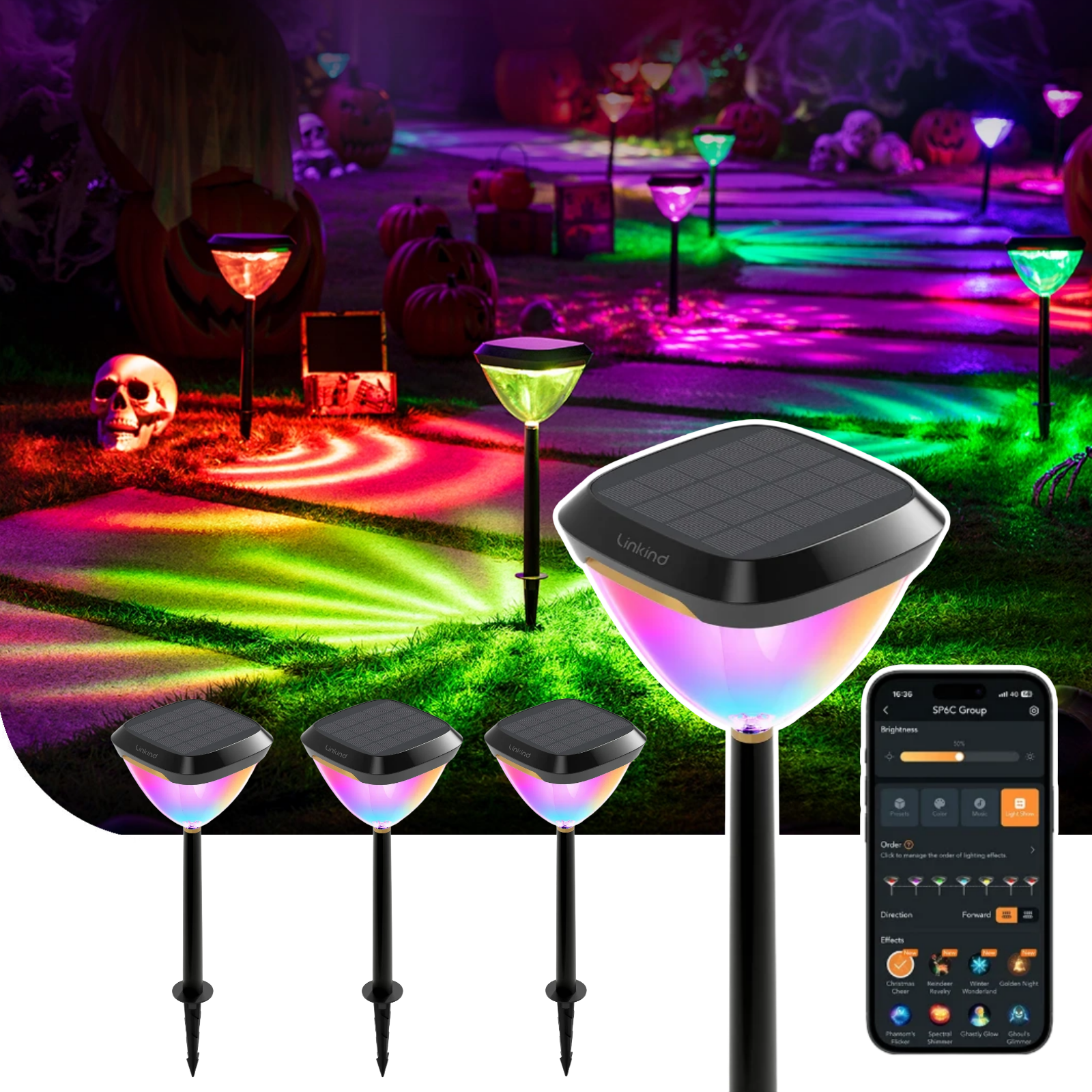 Linkind Smart Solar Pathway Lights SP6C, APP Control Solar Lights ...