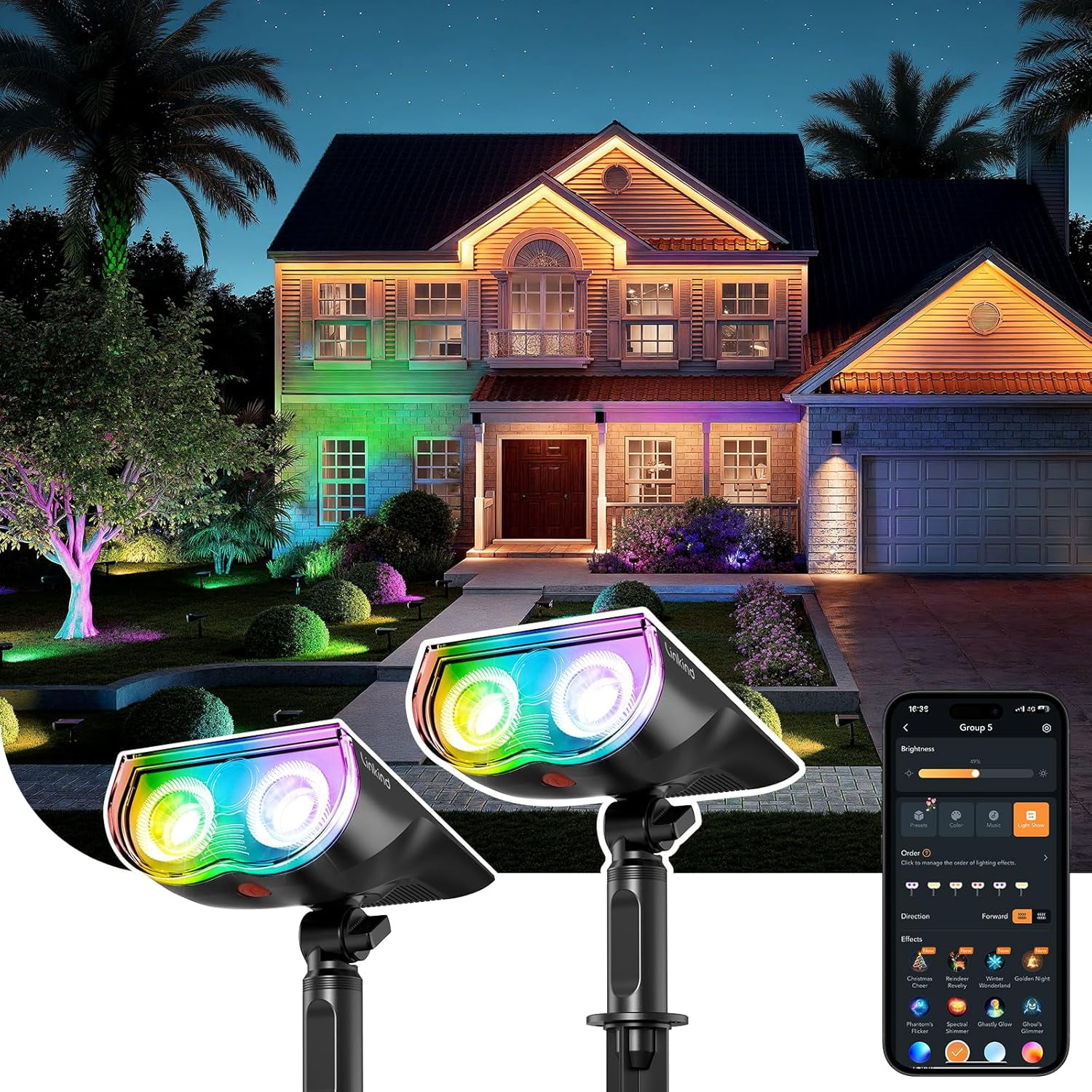 Smart Solar Spotlight SL5C, Color Changing Landscape Lighting, APP ...