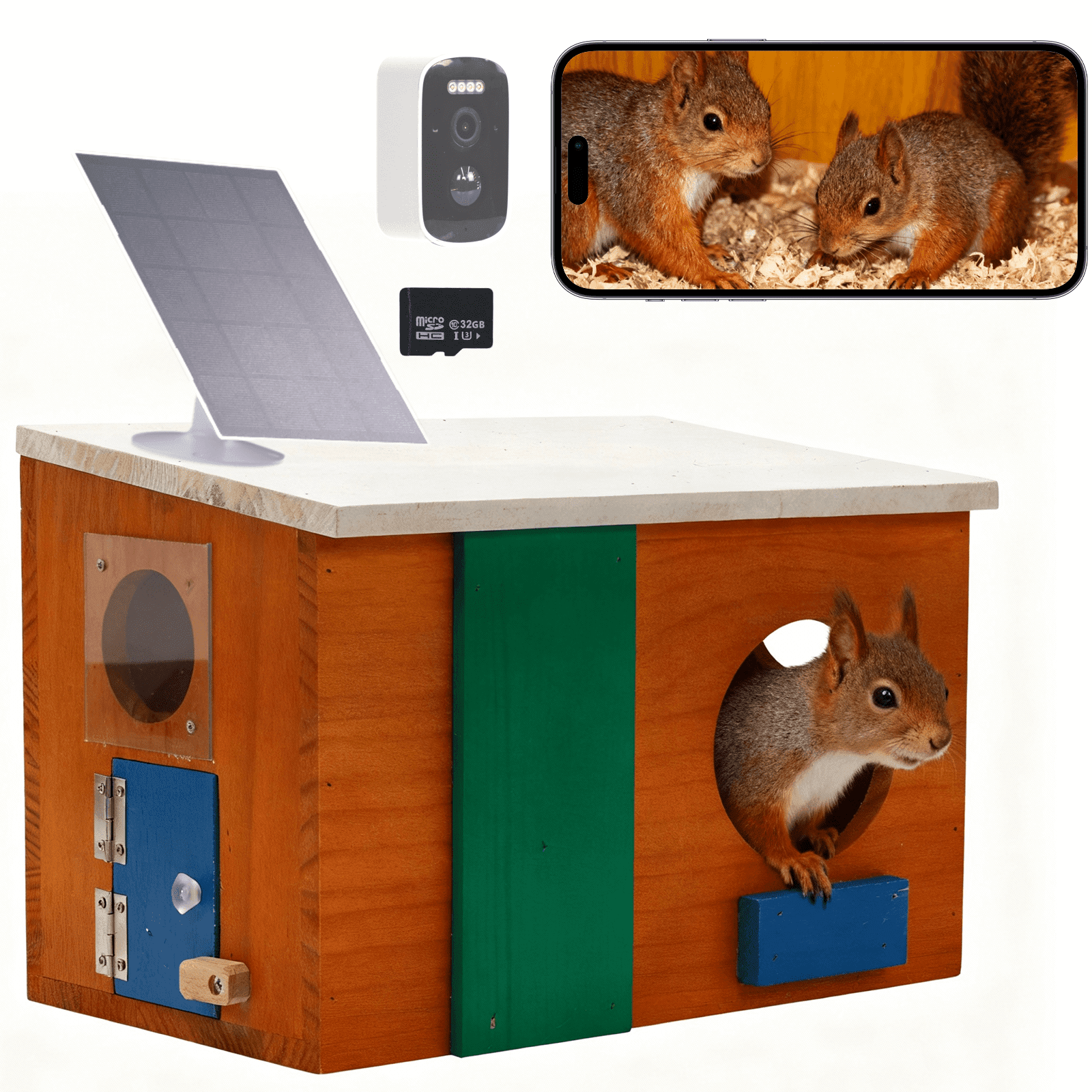 Smart Squirrel House with Camera Solar Powered, 1080P HD Wooden ...