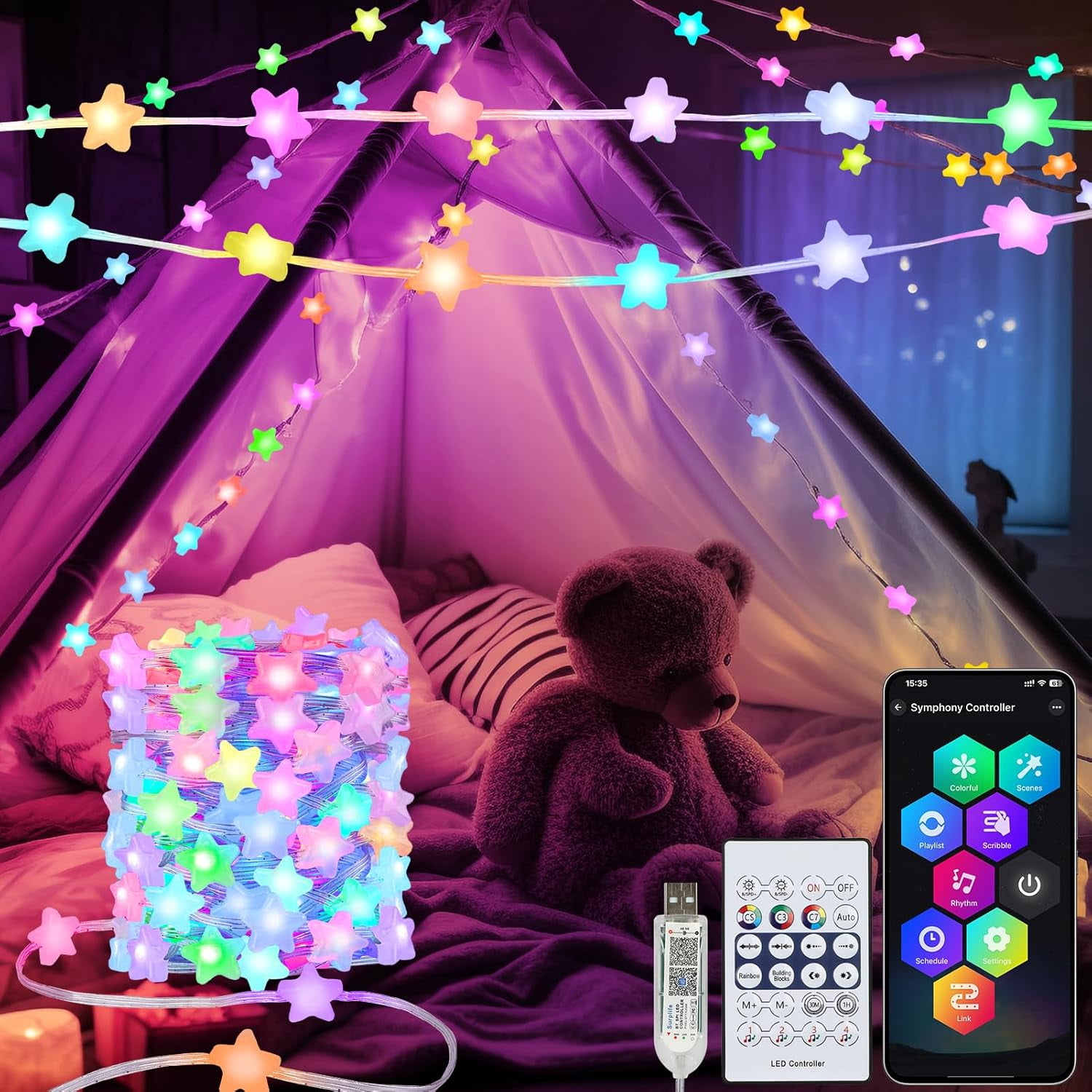 Smart Star Fairy Lights Plug in, 33Ft 16 Million Color Changing String ...