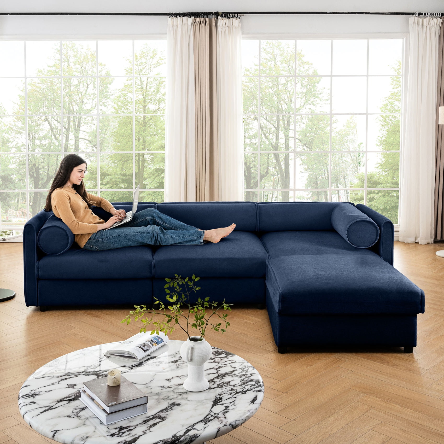 Smart Storage Sofa in Blue Chenille - Living Room Organization, Stylish ...