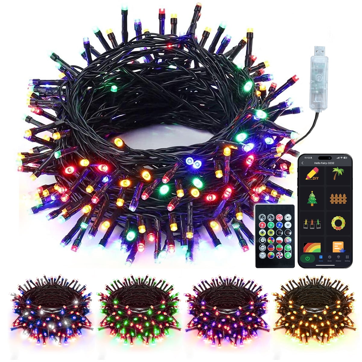Smart String Lights 50FT 100 LED RGB Color Changing Christmas Lights ...