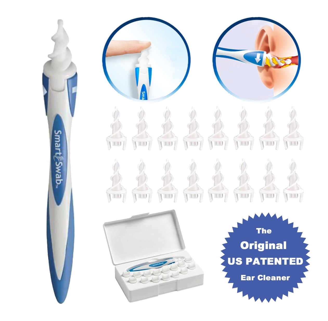 Smart Swab Ear Cleaner Safe Ear Wax Removal Kit with 16 Spiral Tips and ...