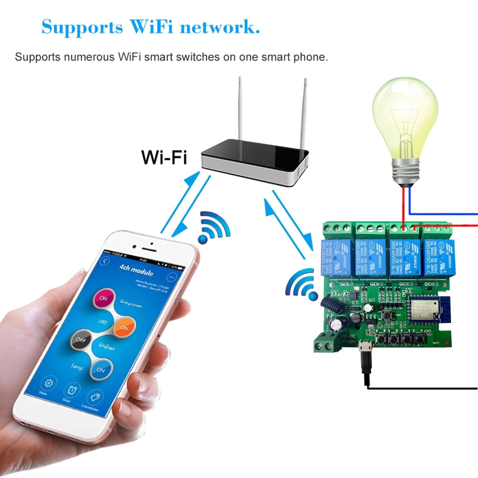 Smart Switch,Switch Universal 4ch 5v Wifi Universal 4ch Switch App ...