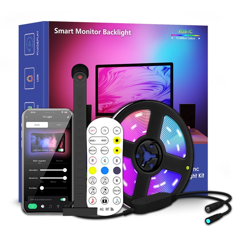 Smart TV LED Backlight with Camera for 55-65 inch Screens, 12.5ft RGBIC ...