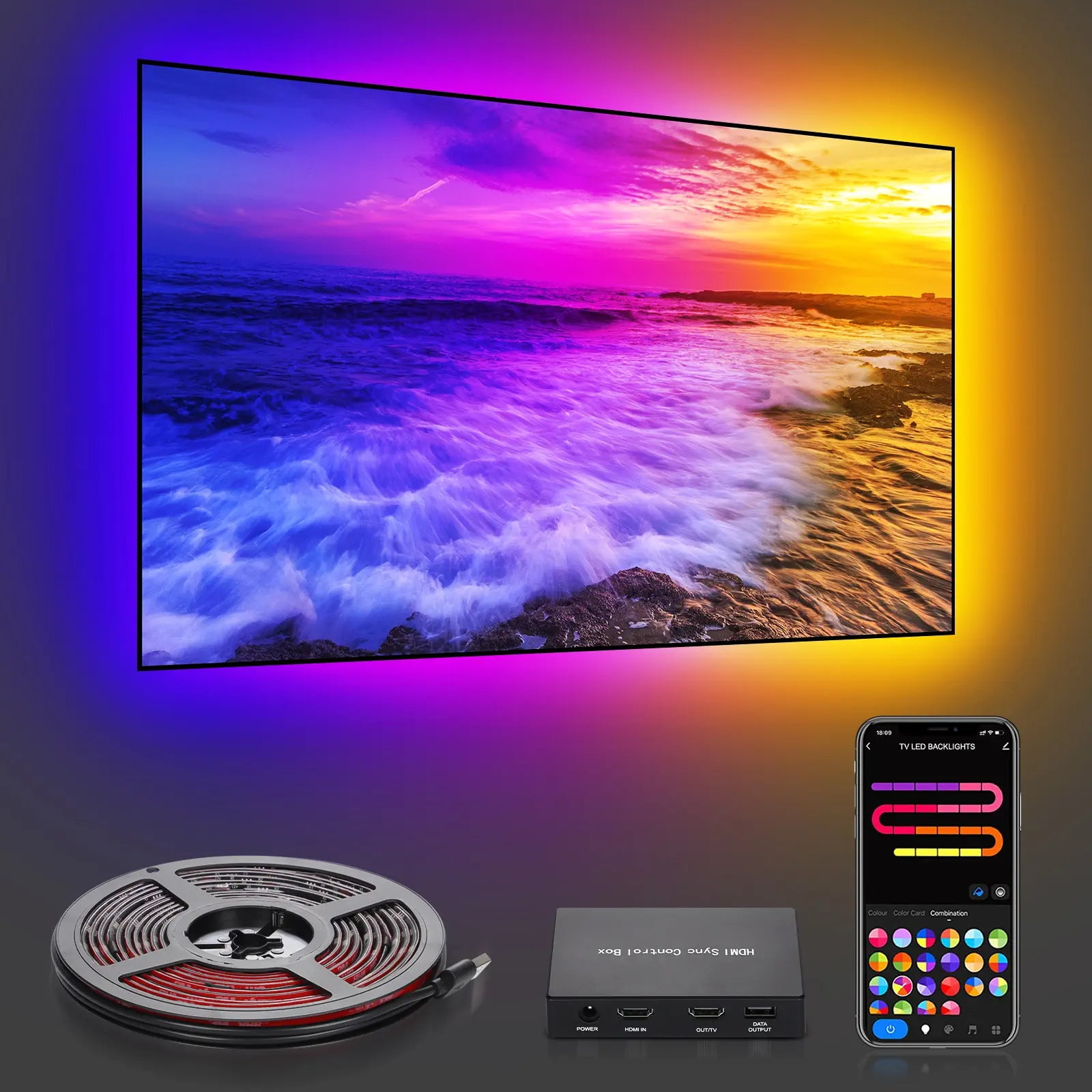 Smart TV LED Backlight with HDMI2.0 4K60Hz Sync Box, LED Strip Lights ...