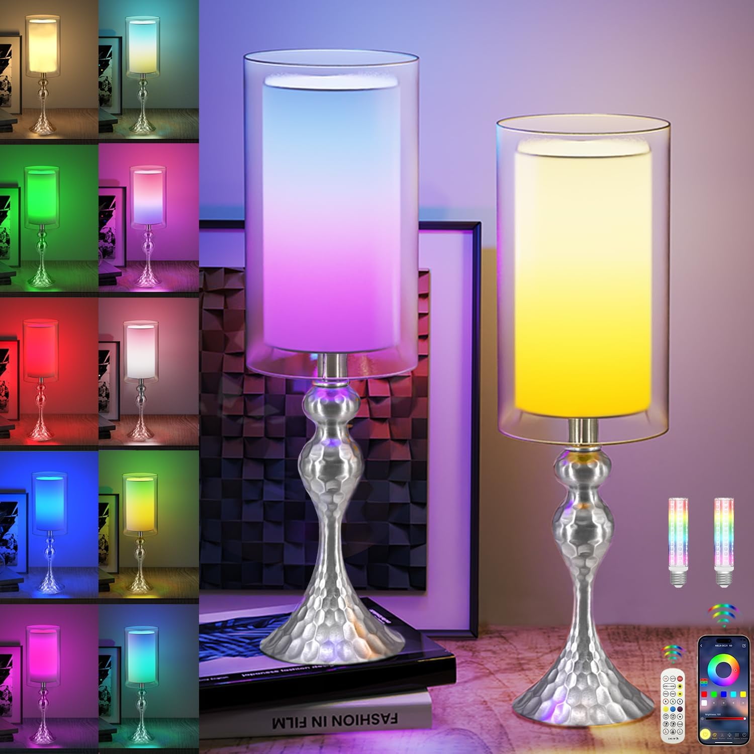 Smart RGB Color Changing Bedside Table Lamps for Bedroom Farmhouse ...