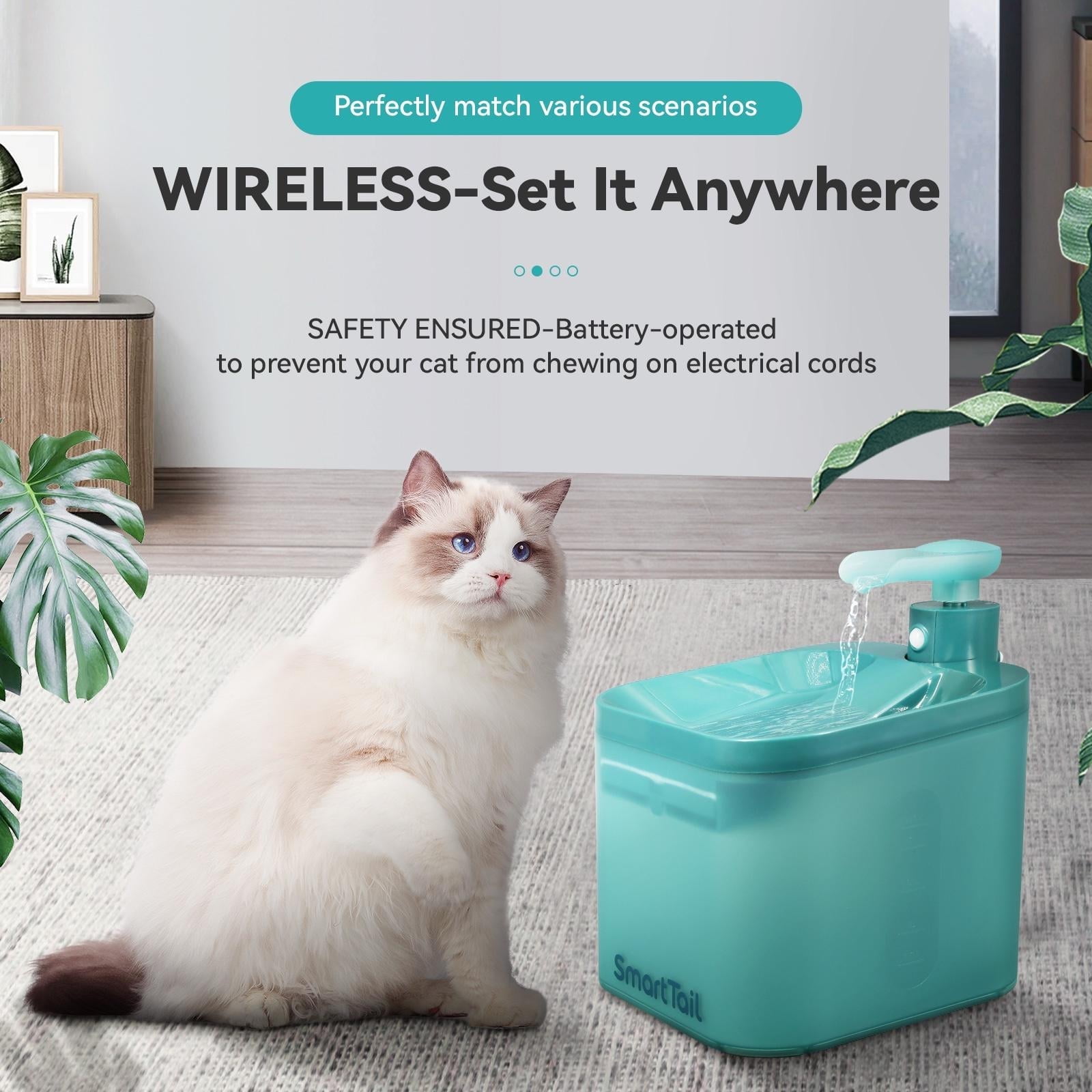 Smart Tail Cat Water Fountain, Wireless Cat Fountain for Drinking- 74 ...
