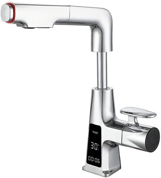 Smart Temperature Display Bathroom Sink Faucet, Brass Deck Mount Cold ...