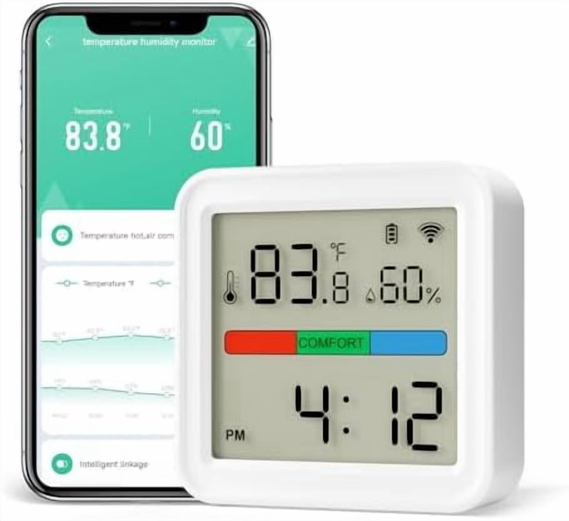 Smart Thermometer Hygrometer, WiFi & Bluetooth Indoor Temperature ...