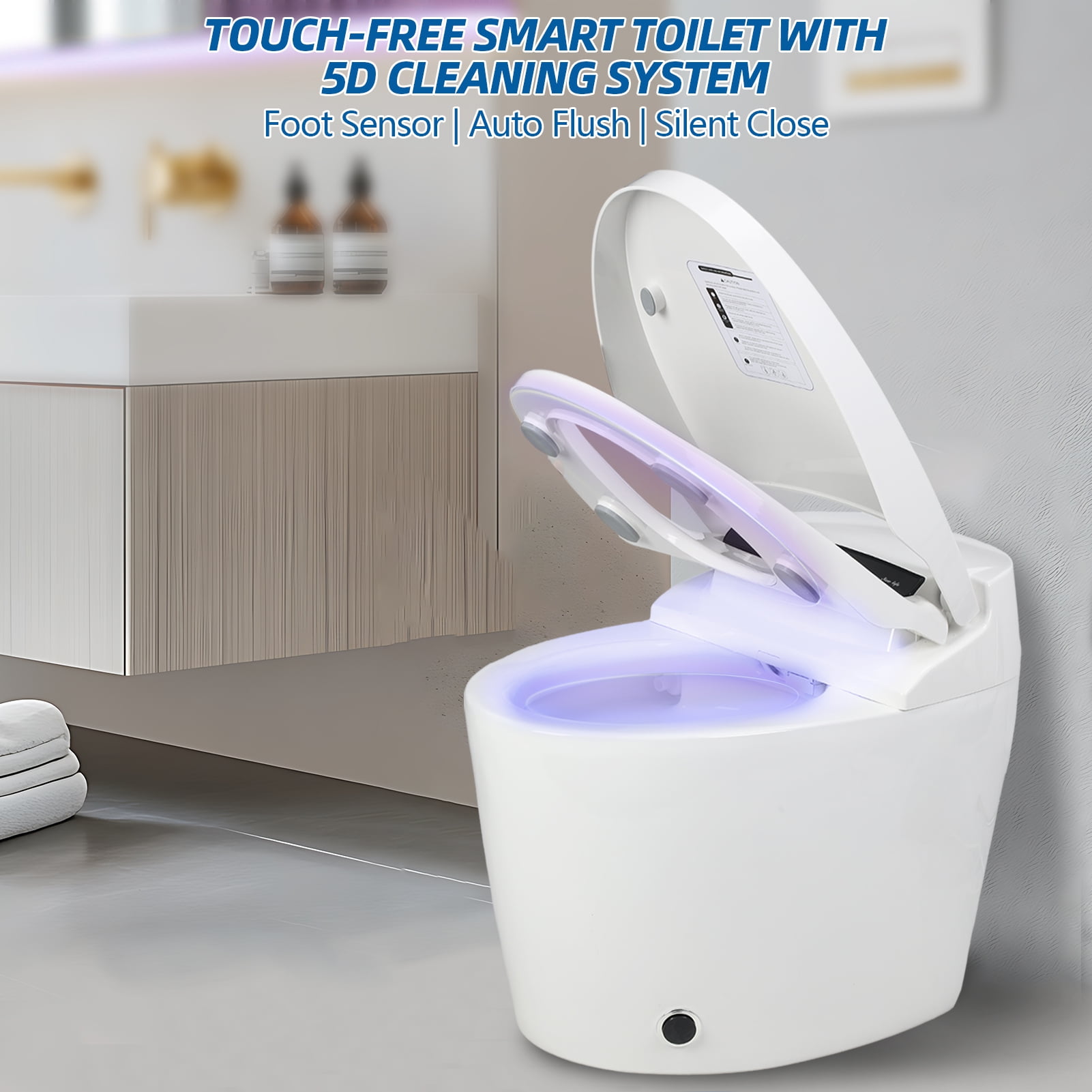 Smart Toilet, Automatic Flush One Piece Bidet Toilet, Electric Tankless ...