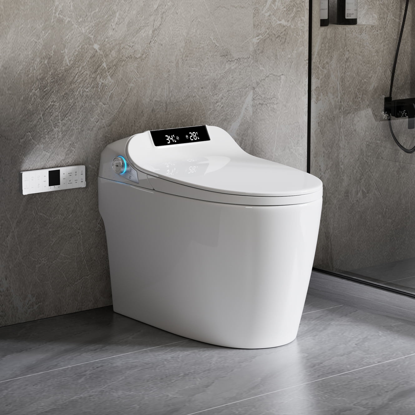 Smart Toilet with Built-In Bidet, Three Level Heated Seat, Foot Sensor ...