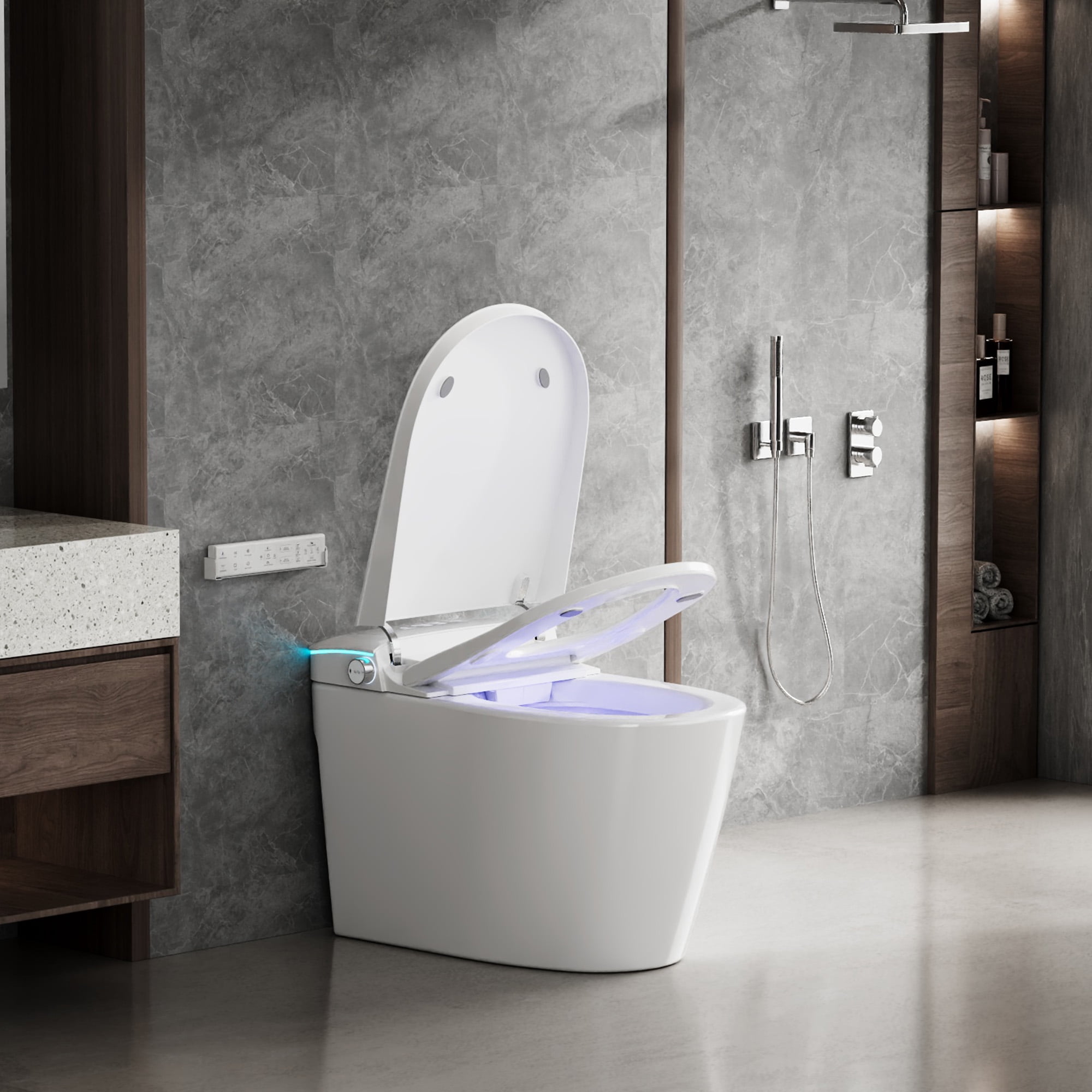 Smart Toilet with Auto Lid, Heated Seat, Bidet Wash, Warm Air Dryer ...