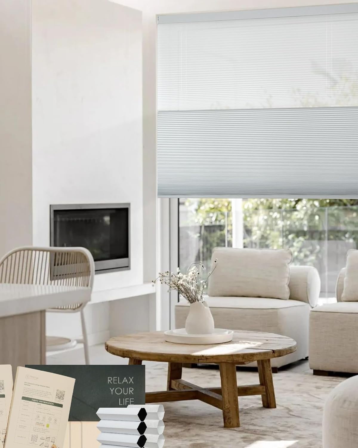 Smart Top Down Bottom Up Cellular Shades Compatible with Alexa Google Motorized Cordless ...