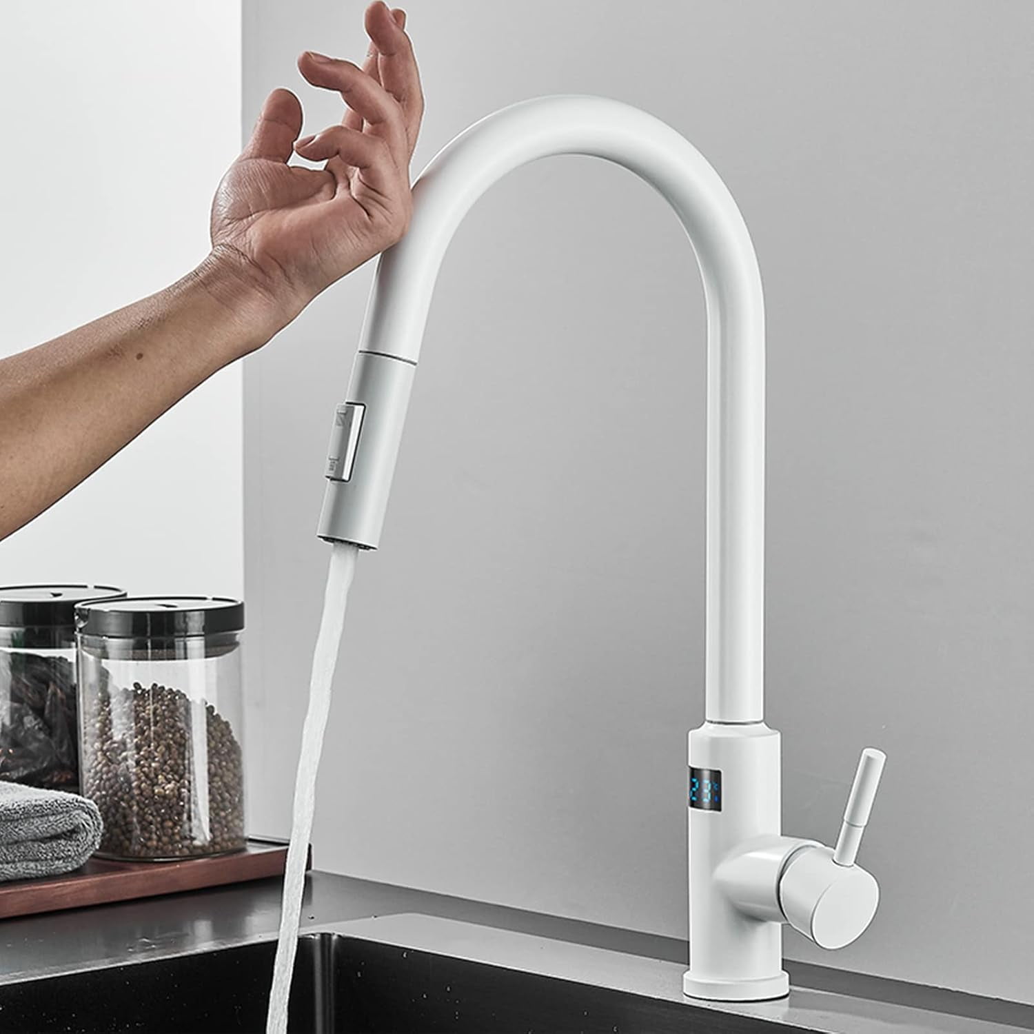 Smart Touched Pull Out Kitchen Faucet, Digital Temperature Display ...