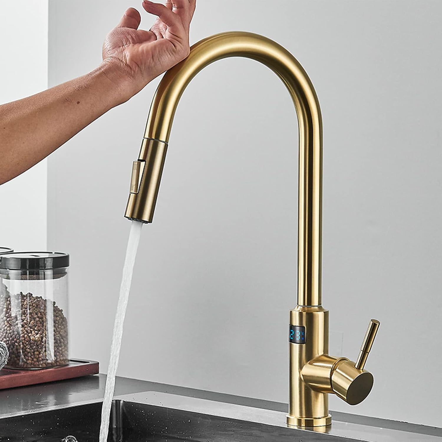 Smart Touched Pull Out Kitchen Faucet, Digital Temperature Display ...