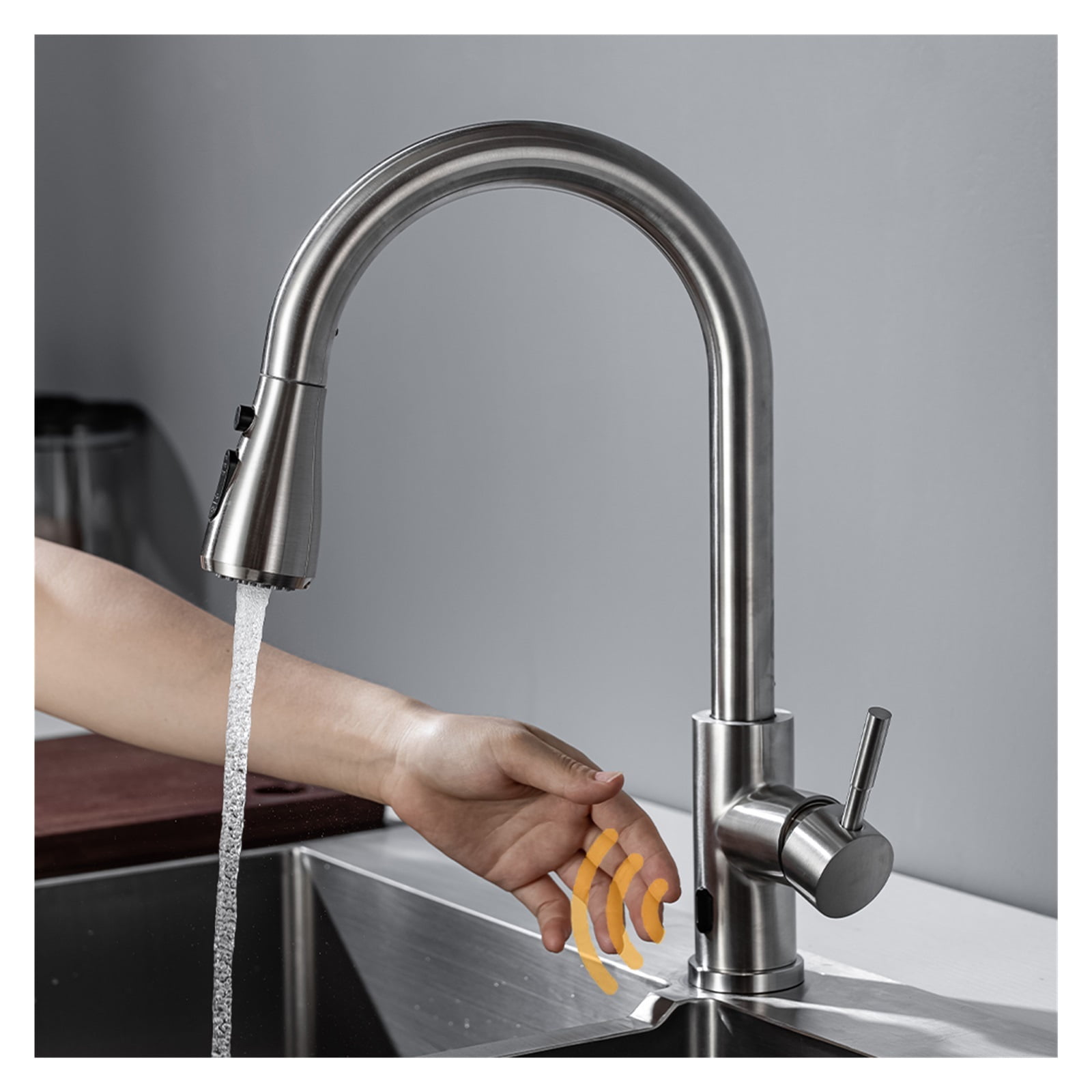 Smart Touchless Kitchen Faucet Brushed Infrared Sensor Faucets Infrared ...