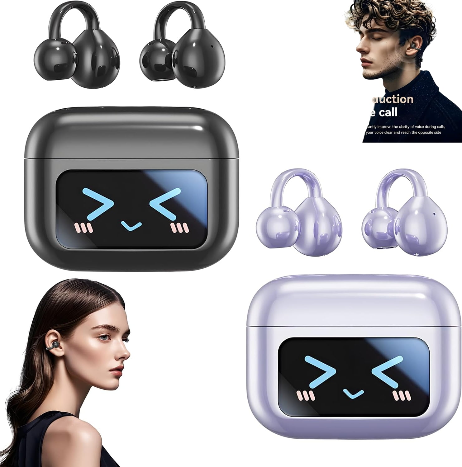 Smart Touchscreen Bluetooth Earbuds, Clip on Earbuds, M100 Clip on Ear ...