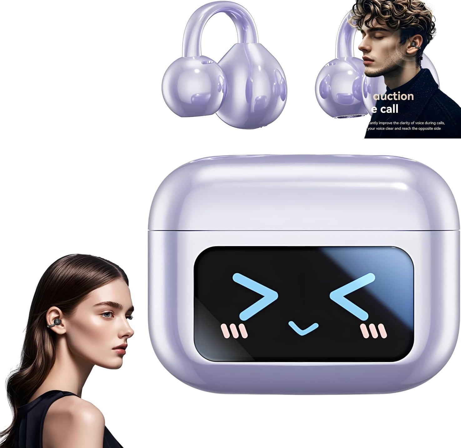 Smart Touchscreen Bluetooth Earbuds, Clip on Earbuds, M100 Clip on Ear ...