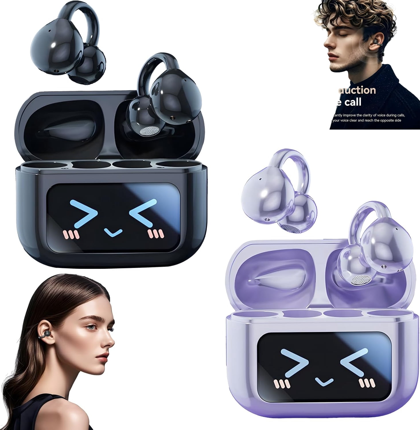 Smart Touchscreen Bluetooth Earbuds, Clip on Earbuds Wireless, M100 ...