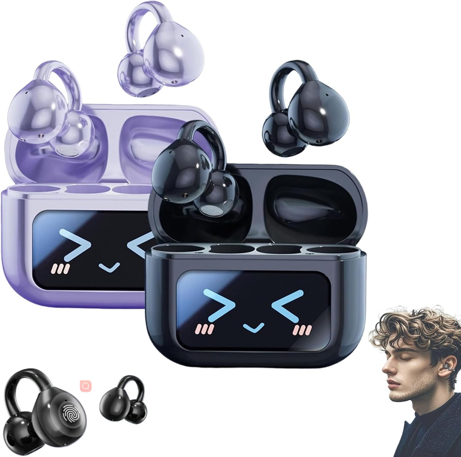 Smart Touchscreen Bluetooth Earbuds, Hy Clip on Earbuds, M100 Clip on ...