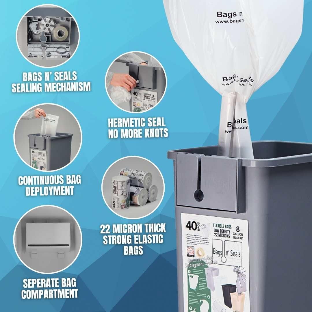 Smart Trash Can Grey 8.75 Gal Kitchen & Office Wastebasket with Bag ...