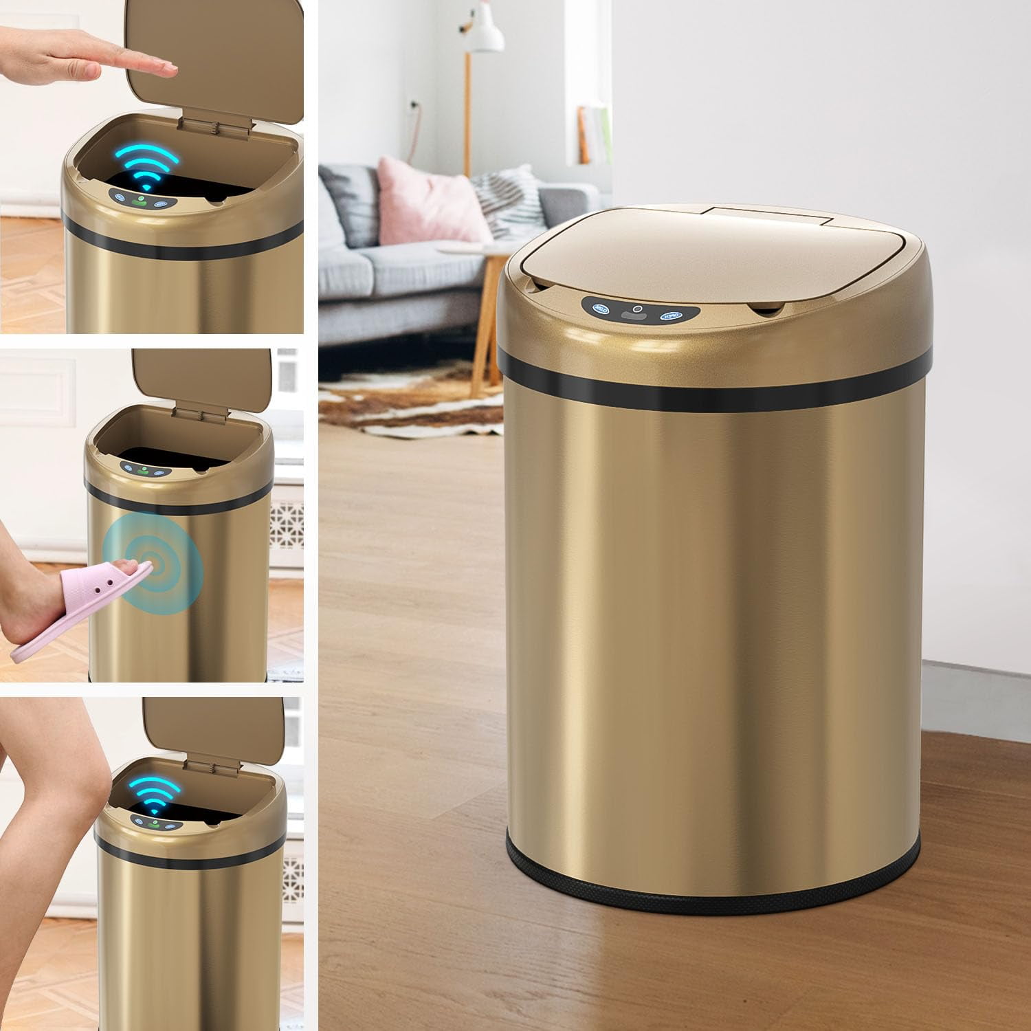 Smart Trash Can with Lid Stainless Steel Garbage Can Smart Trash Bin ...