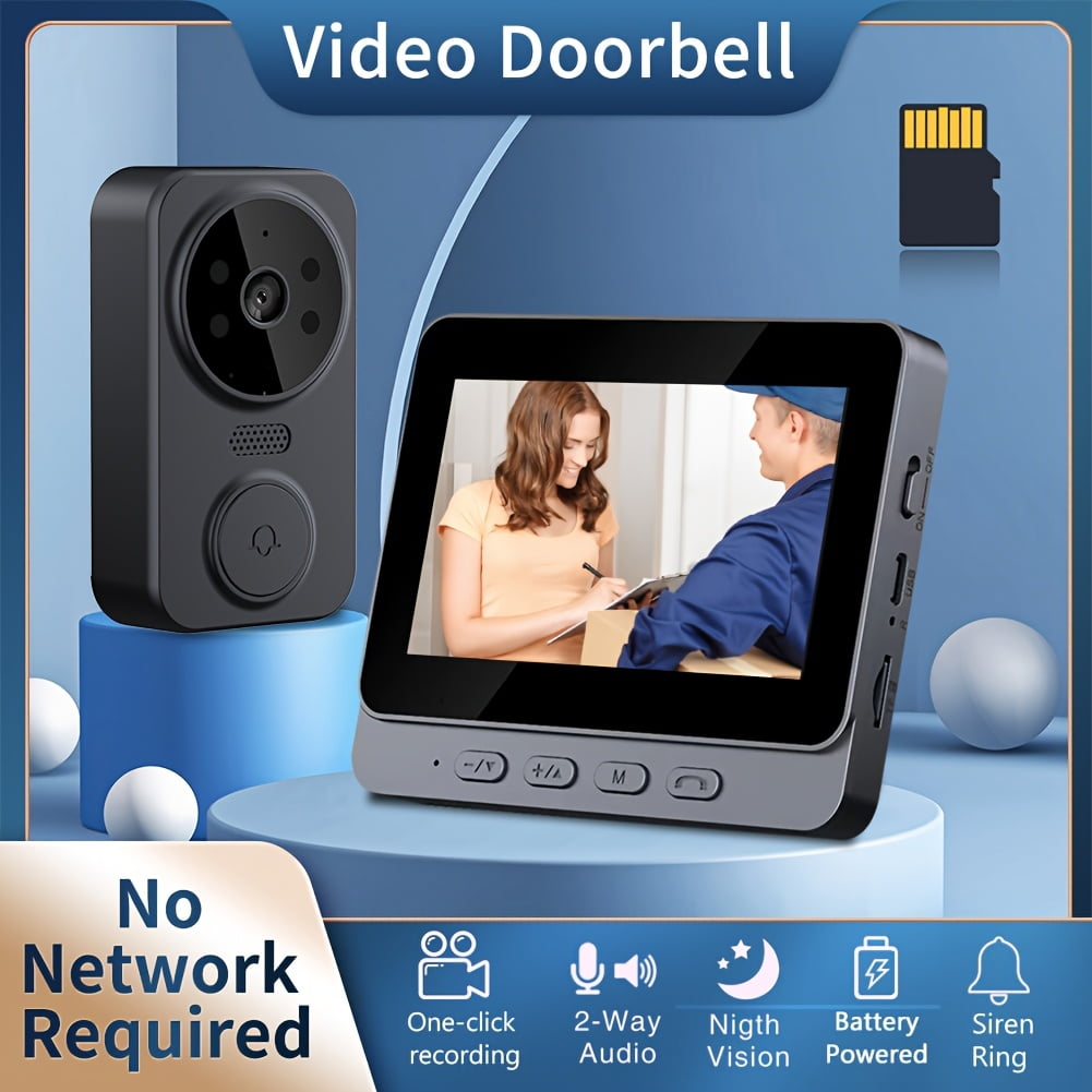 Smart Video Camera with 4.3" HD Monitor, 170° Wide Angle, Night Vision, Two-Way Audio, Motion ...