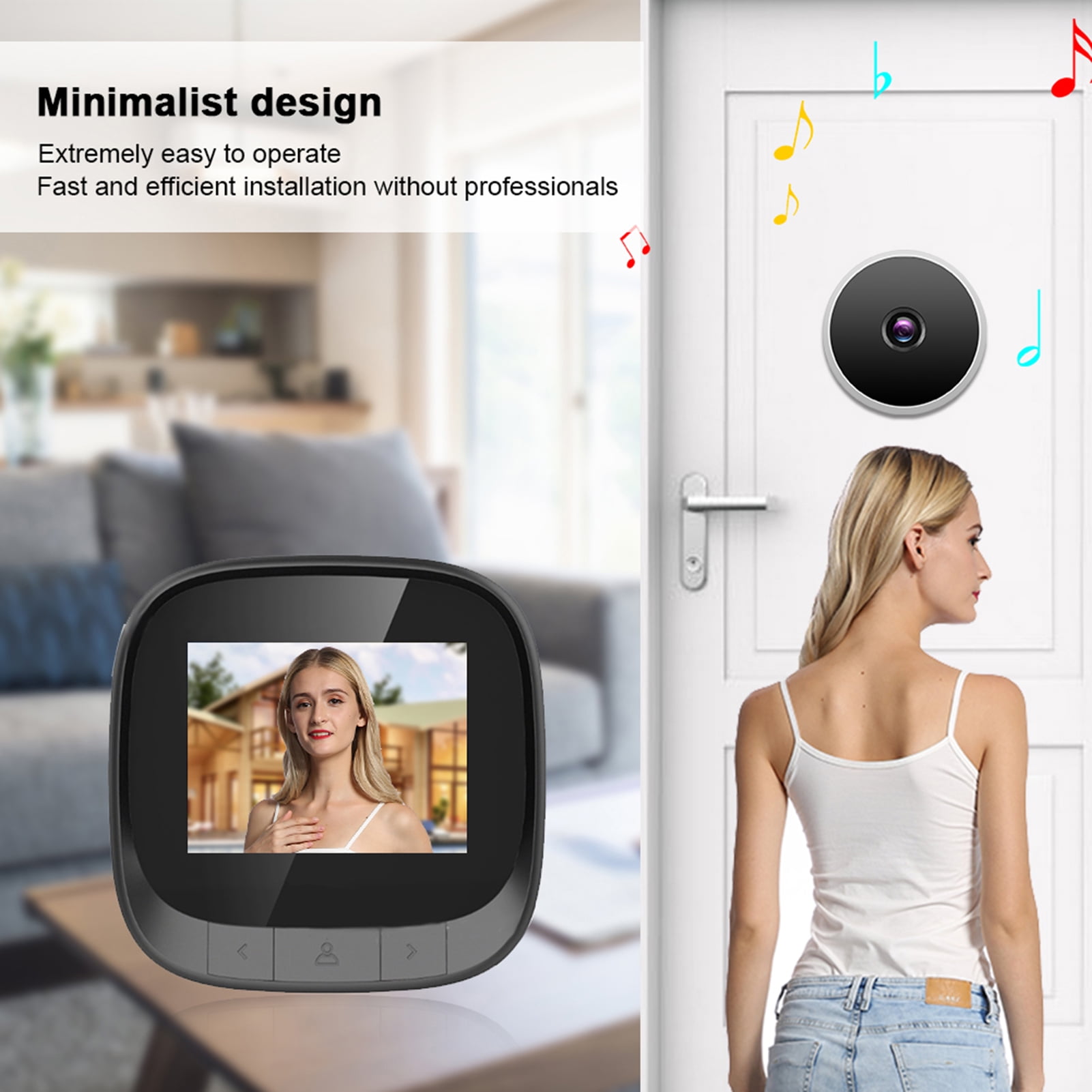 Smart Video Door Peephole, 90° Wide Angle, Built,in Memory Photo Backup ...