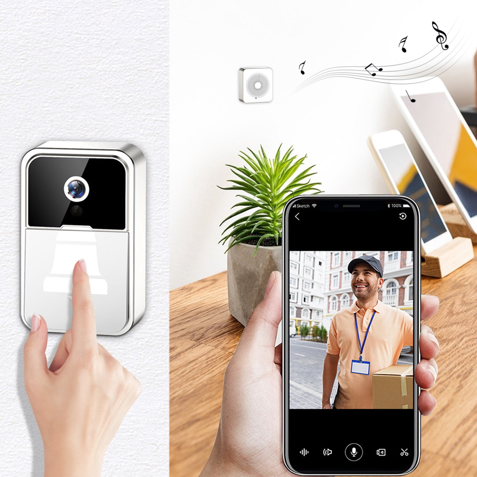 Smart Video Doorbell, Hd Wireless Intercom, Night Vision, Rechargeable ...