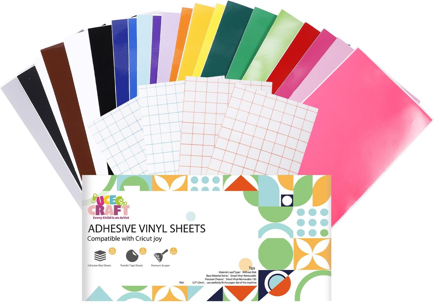 Smart Vinyl Removable, Matless Cutting, 27 Pack(5.5x12in) 22 Colors ...