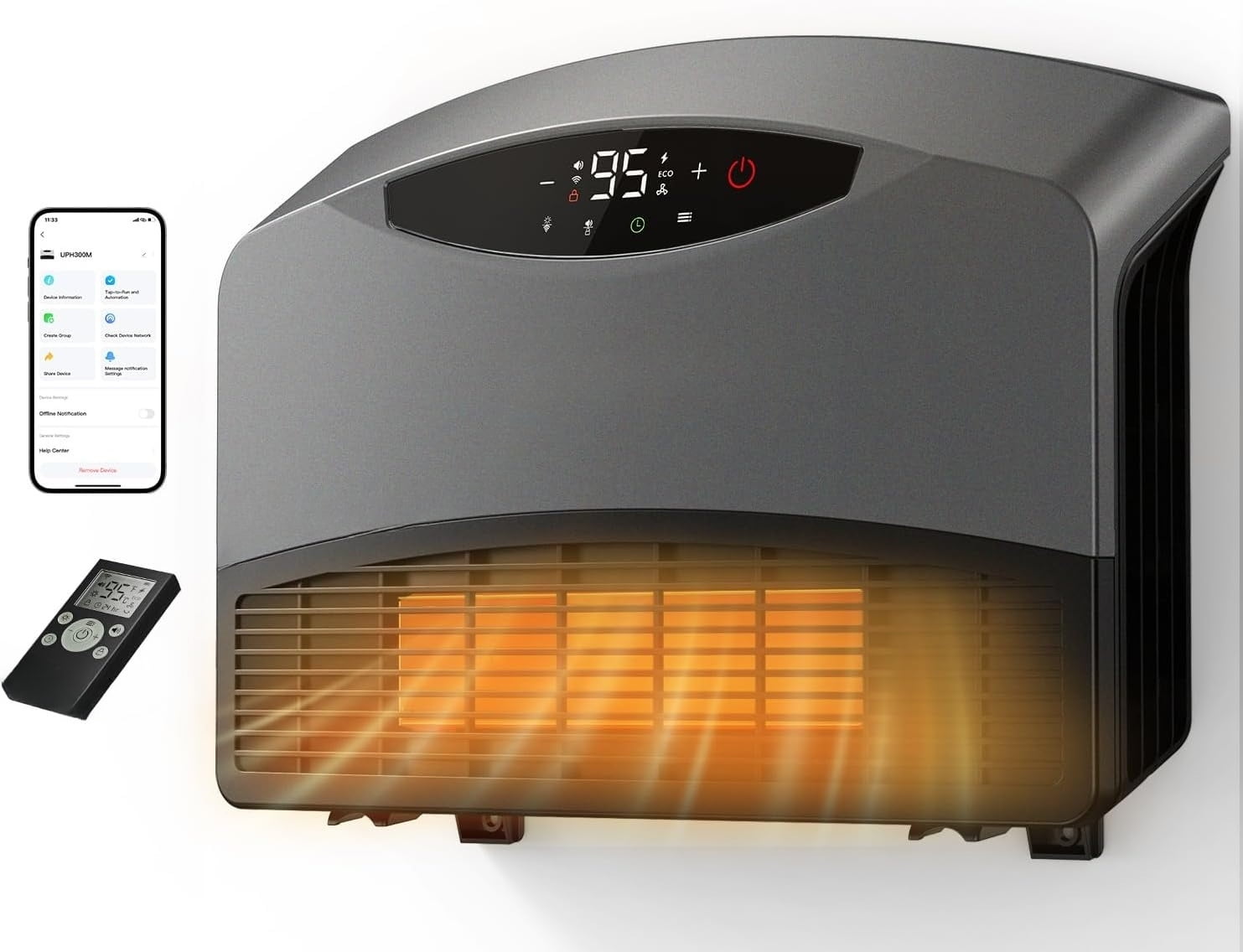 Smart-Wall-Heater, 1500W Electric PTC Space Heaters for Indoor Use ...