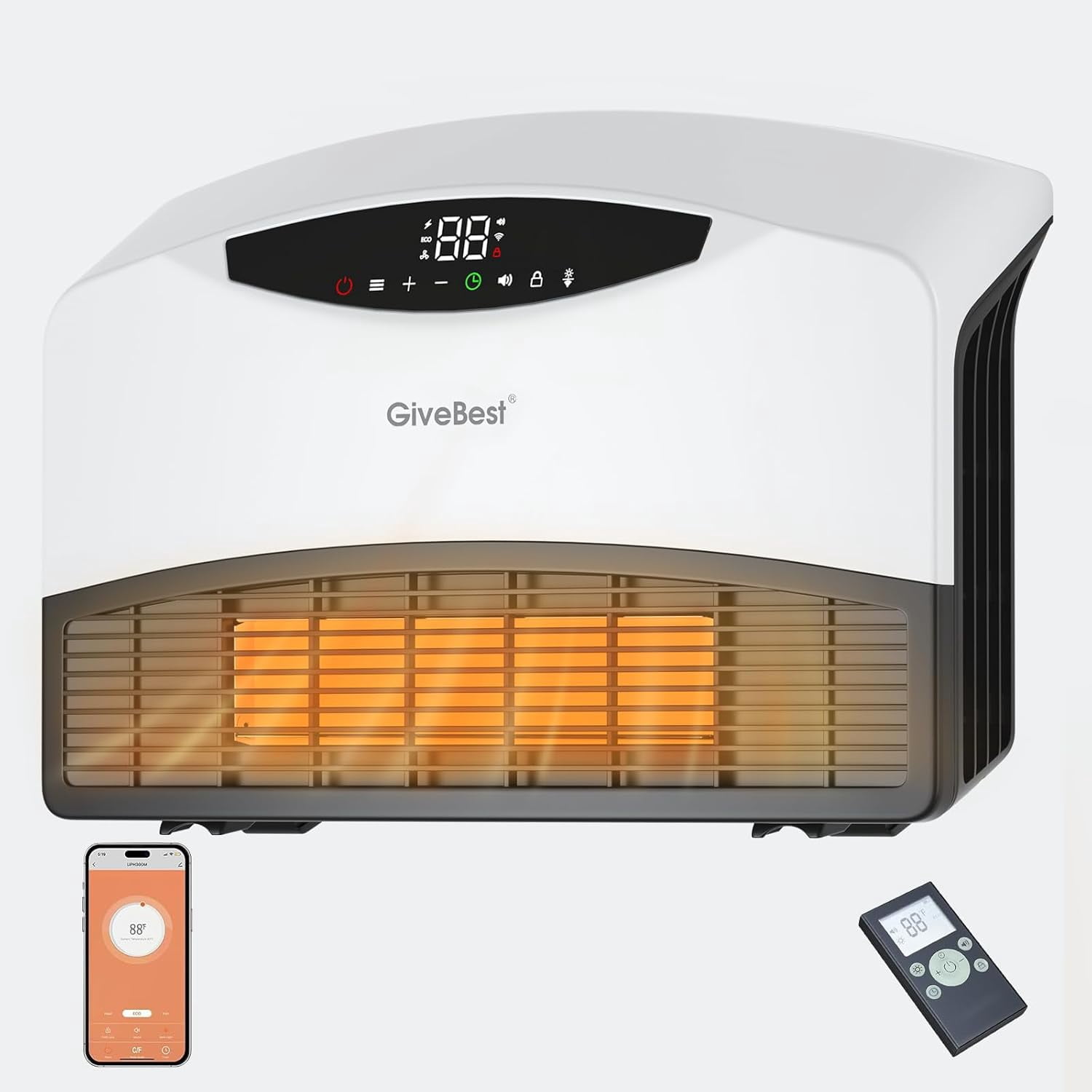 Smart Wall Heater, 1500W Electric PTC Space Heaters for Indoor Use ...
