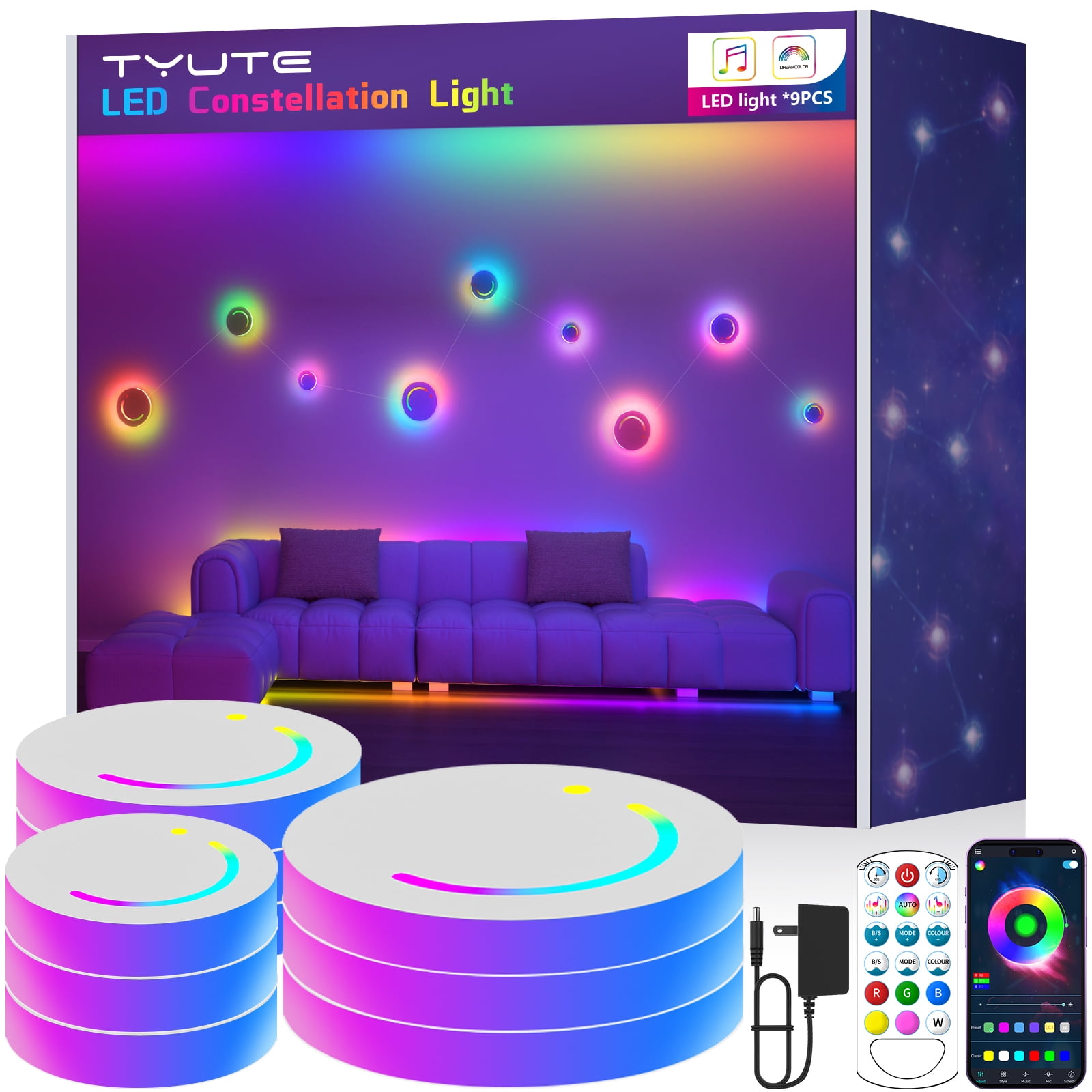 Smart Wall Light, 9-Piece LED DIY Constellation Light, RGB Color ...