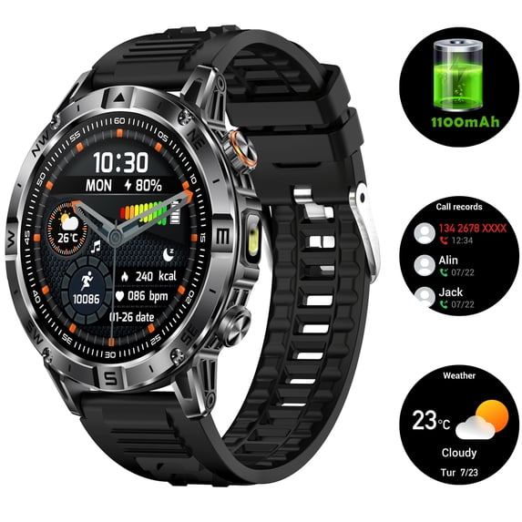 Smart Watch Fits for Android and IPhone 1100mAh 30 Usage Day, IP68 ...